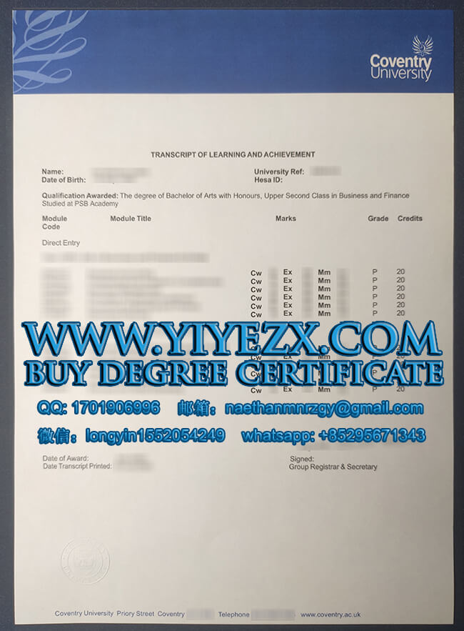 Buy fake Coventry University transcript online. 在线办理考文垂大学成绩单 - Buy a ...